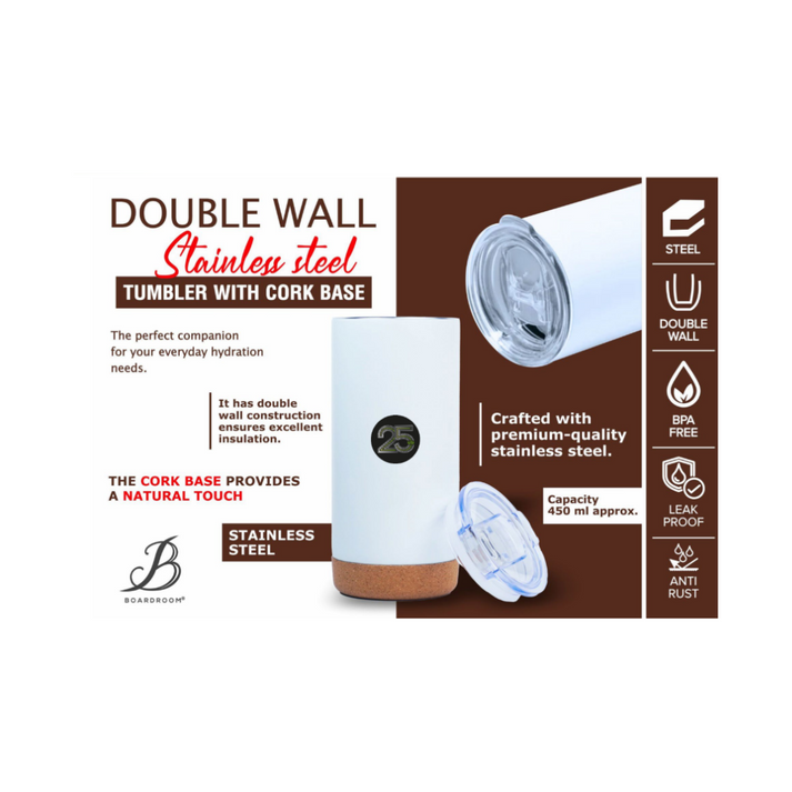 Boardroom Double Wall Stainless Steel Tumbler with Cork Base ...